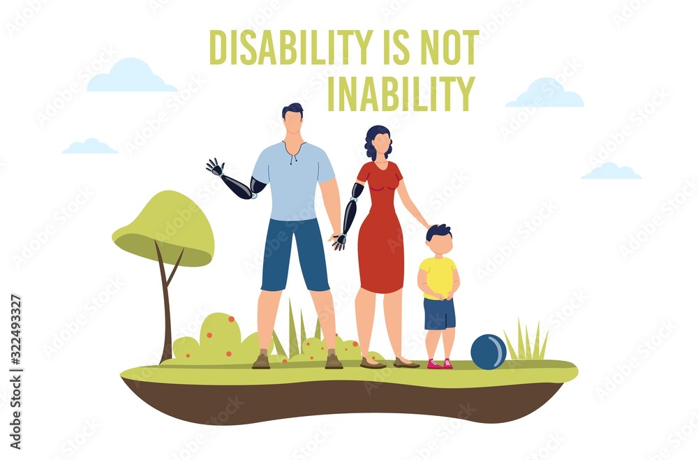 Disabled People Healthy Life Trendy Flat Vector Banner, Poster Template ...