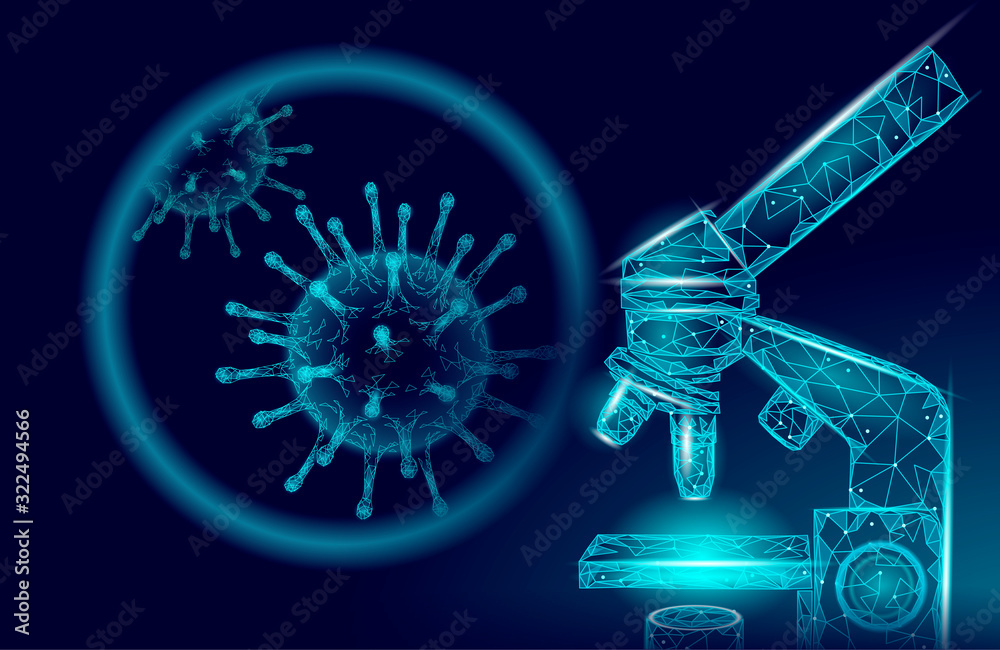 Microscope virus 3D low poly render. Laboratory analysis infection ...
