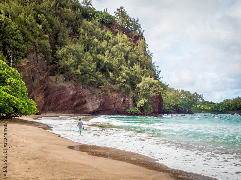Koki Beach Park Maui. The dark red sand at Koki Beach was produced by ...
