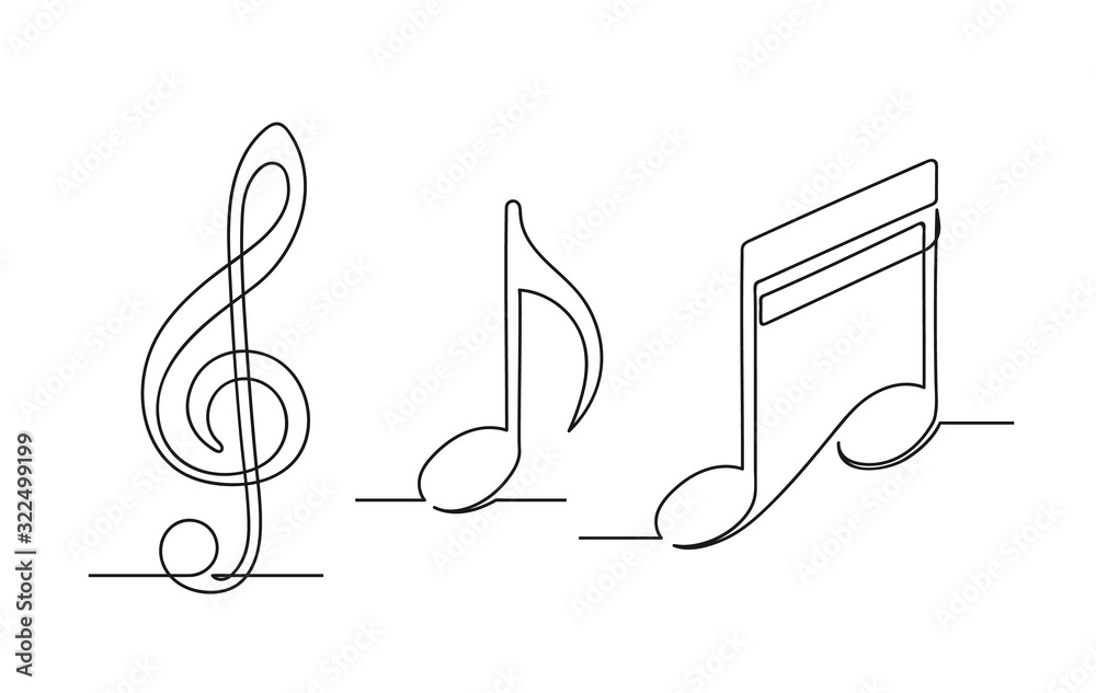 Set of continuous one line drawing of a musical notes Stock Vector ...