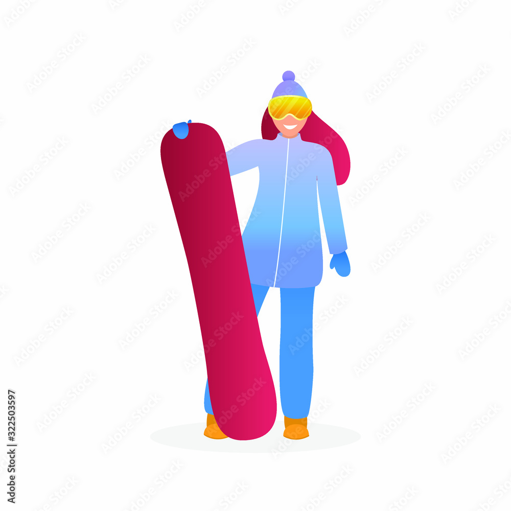 Girl with Snowboarding. Vector Illustration.Isolated flat vector ...