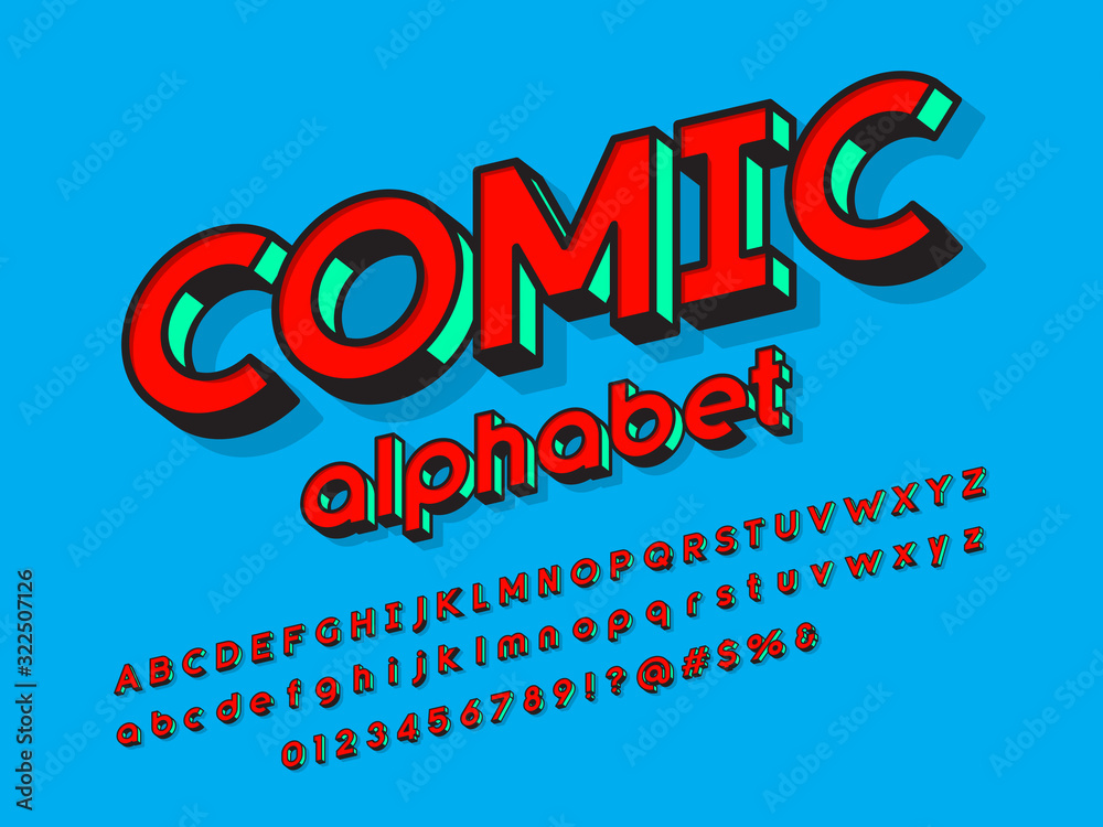 Comic style vector font with uppercase, lowercase, numbers and symbols ...