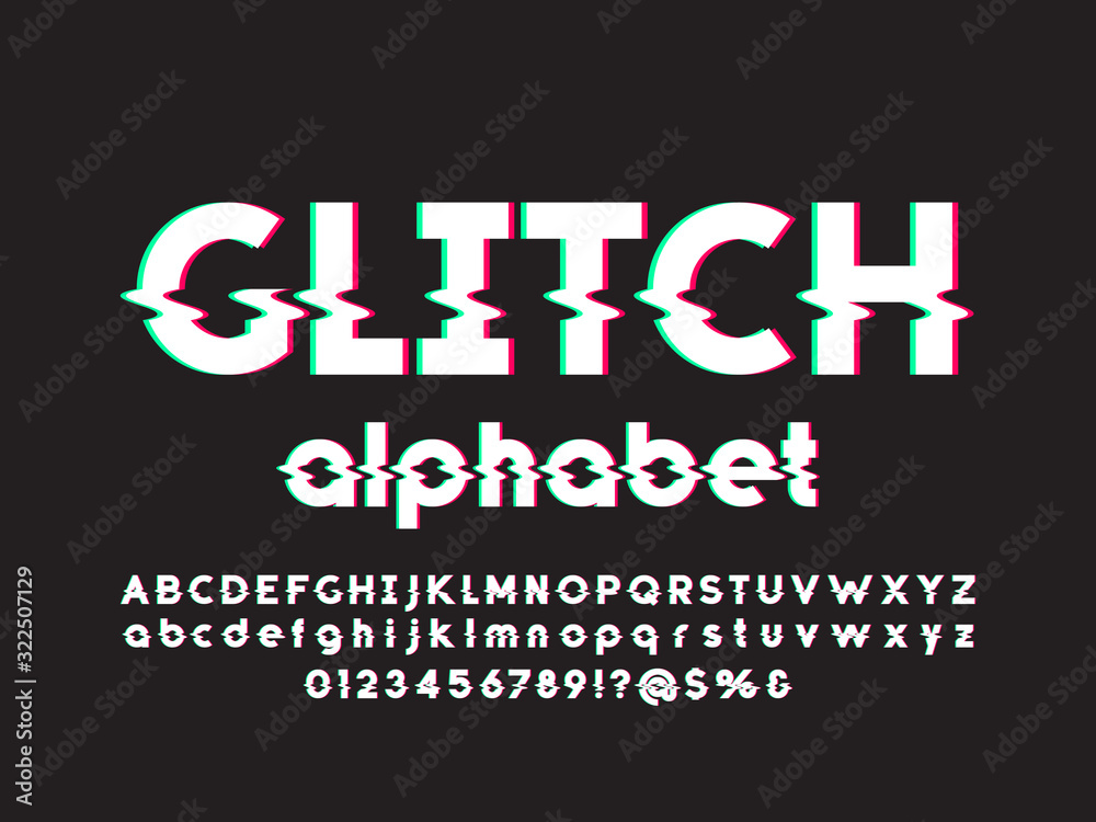 Vector glitch display font with uppercase, lowercase, numbers and ...