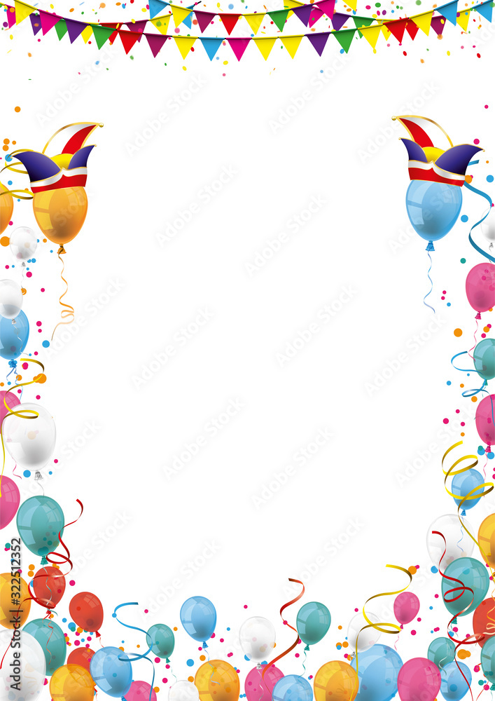 Vetor de Karneval Cover mit Luftballons, Narrenkappen und Konfetti im ...