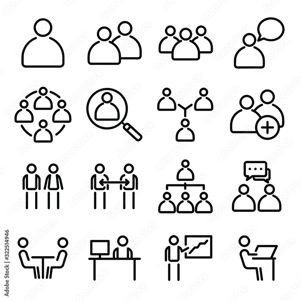 Simple Set of Business People Related Vector Line Icons. Contains such Icons as One-on-One ...