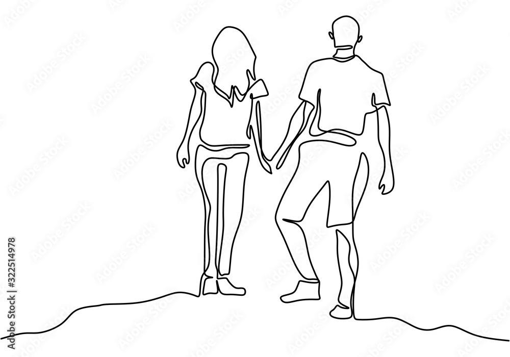 Continuous line drawing. Romantic couple holding hands. Lovers theme ...