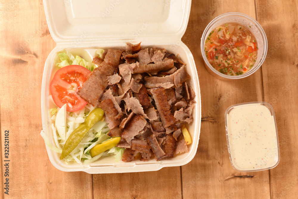 Doner plate to take away in Germany, Turkish fast food in a plastic box ...