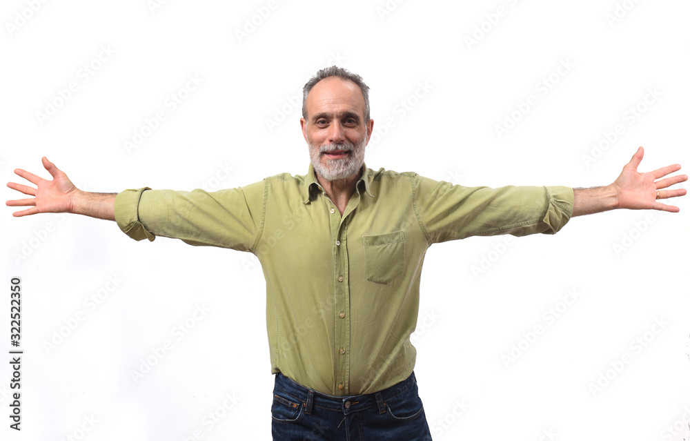 vital man with arms outstretched on white Stock Photo | Adobe Stock