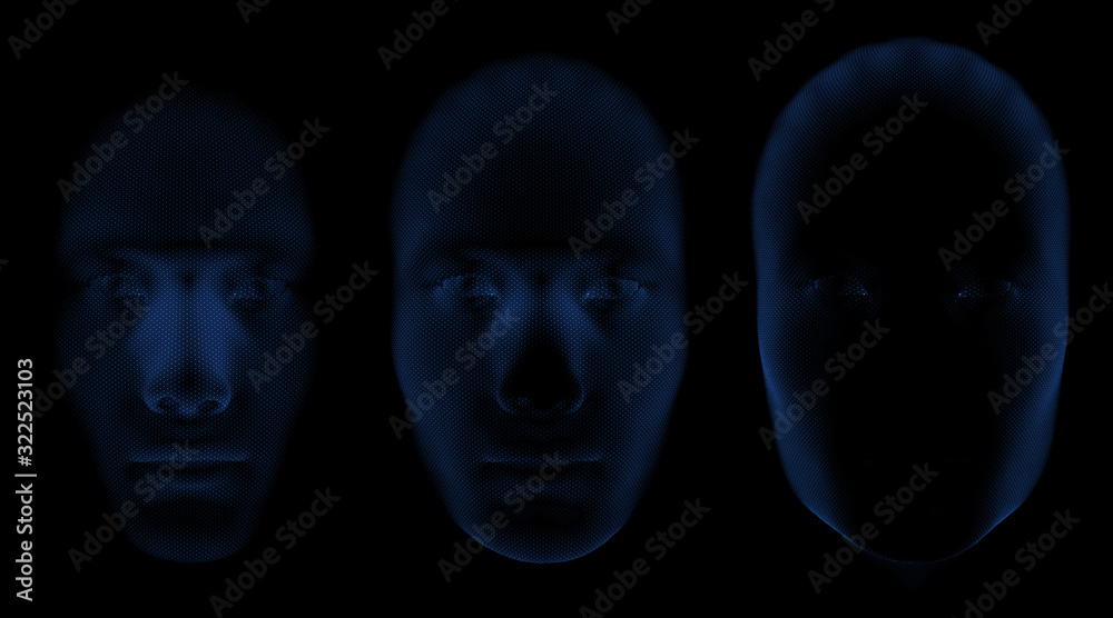 3d render of abstract face covered with small pattern texture. Three ...