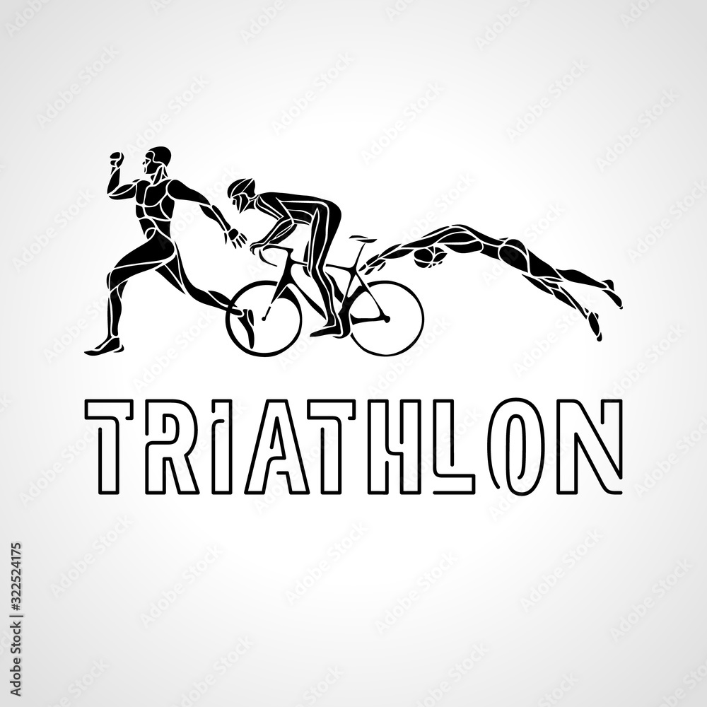 Color flat logo triathlon. Vector figures triathletes Stock Vector ...
