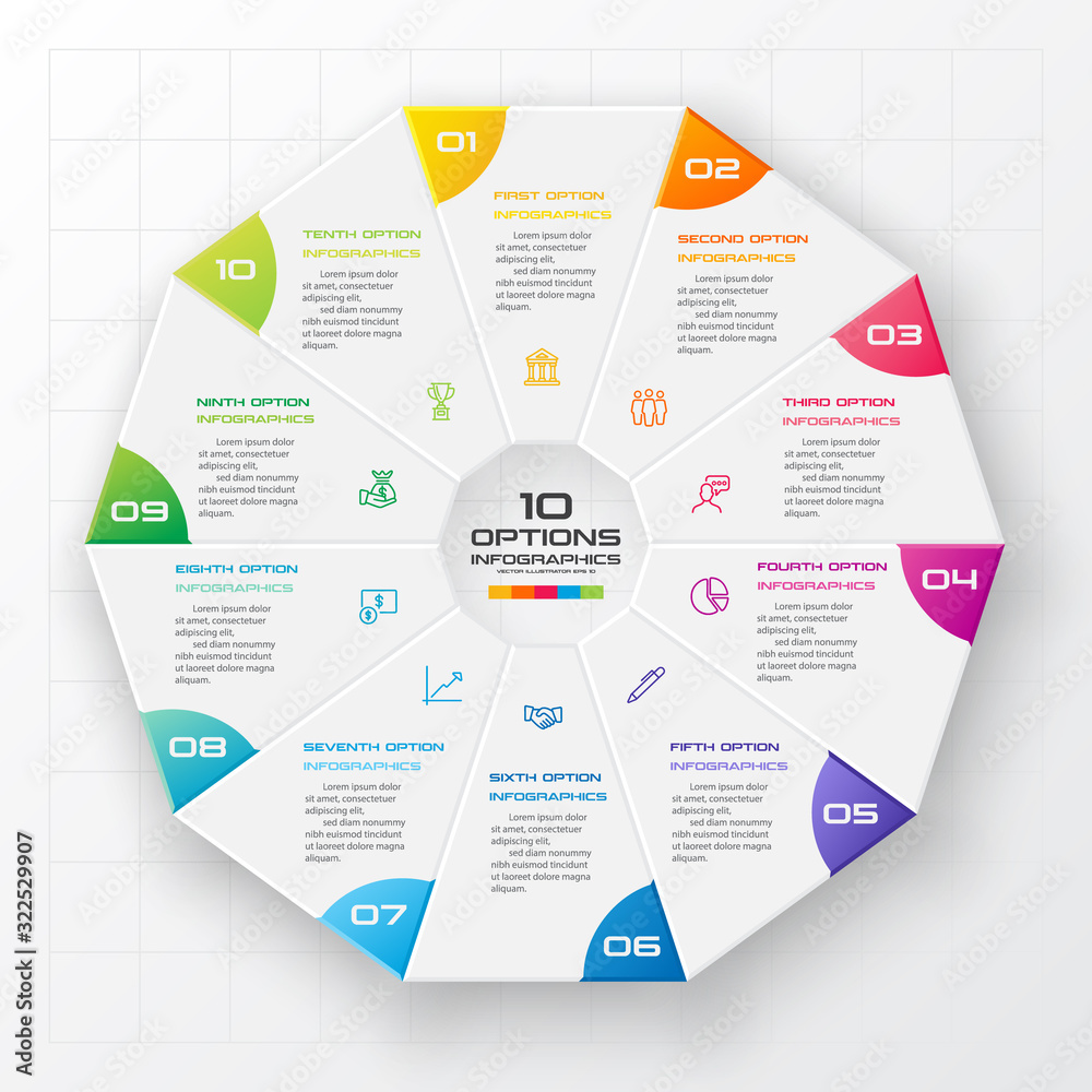 Decagon for infographics,Diagram with 10 options,Vector template for ...