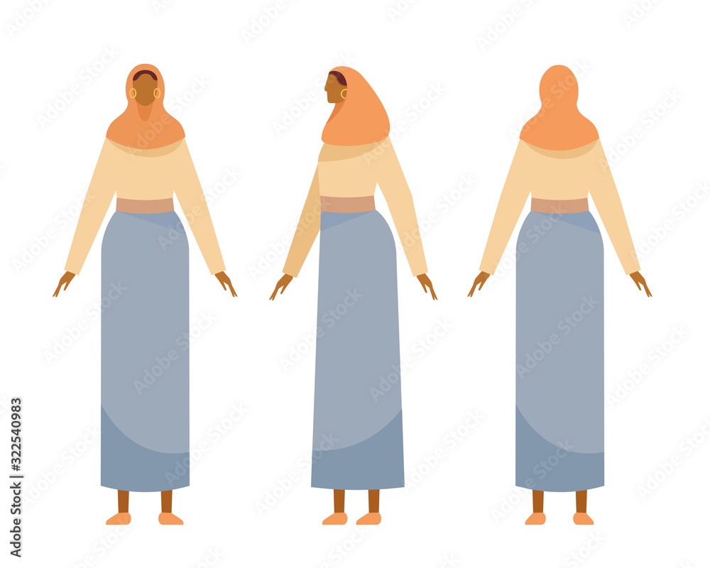 Collection of body positions for animation. Front, side, rear ...