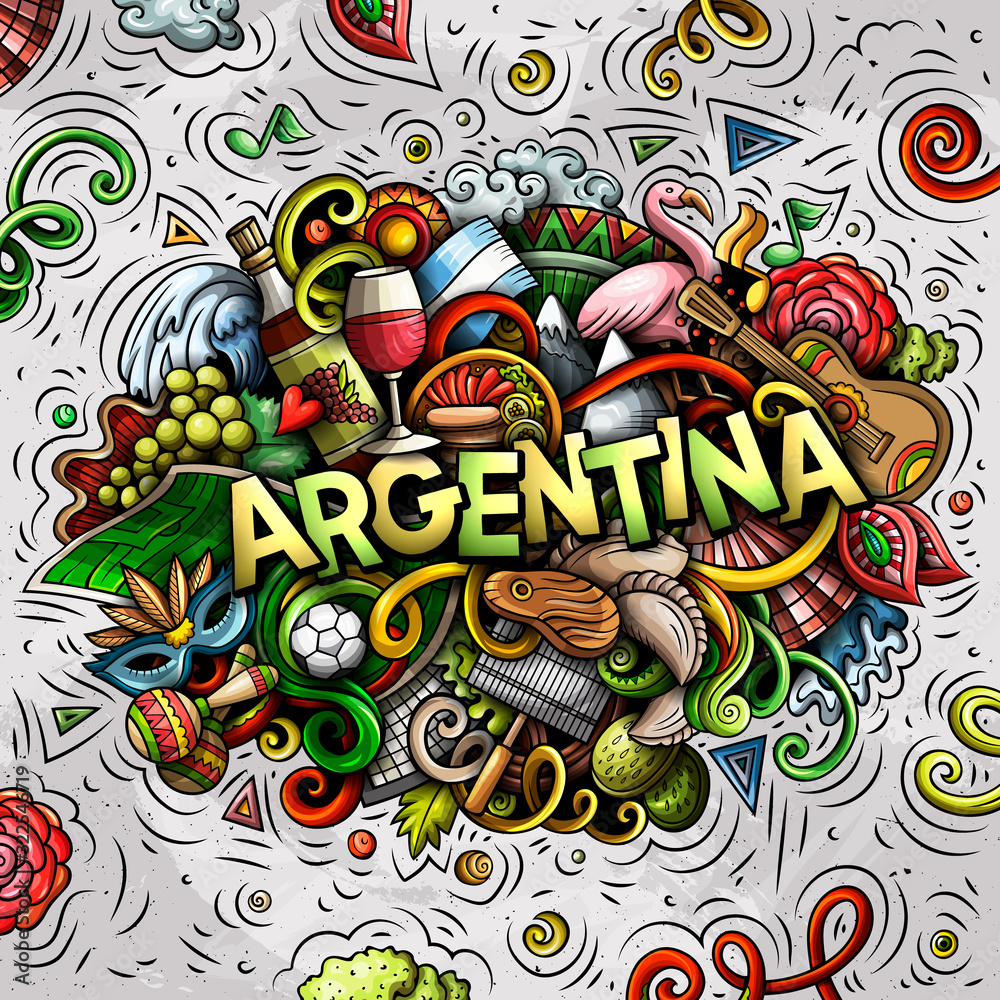 Argentina hand drawn cartoon doodles illustration. Funny design. Stock ...