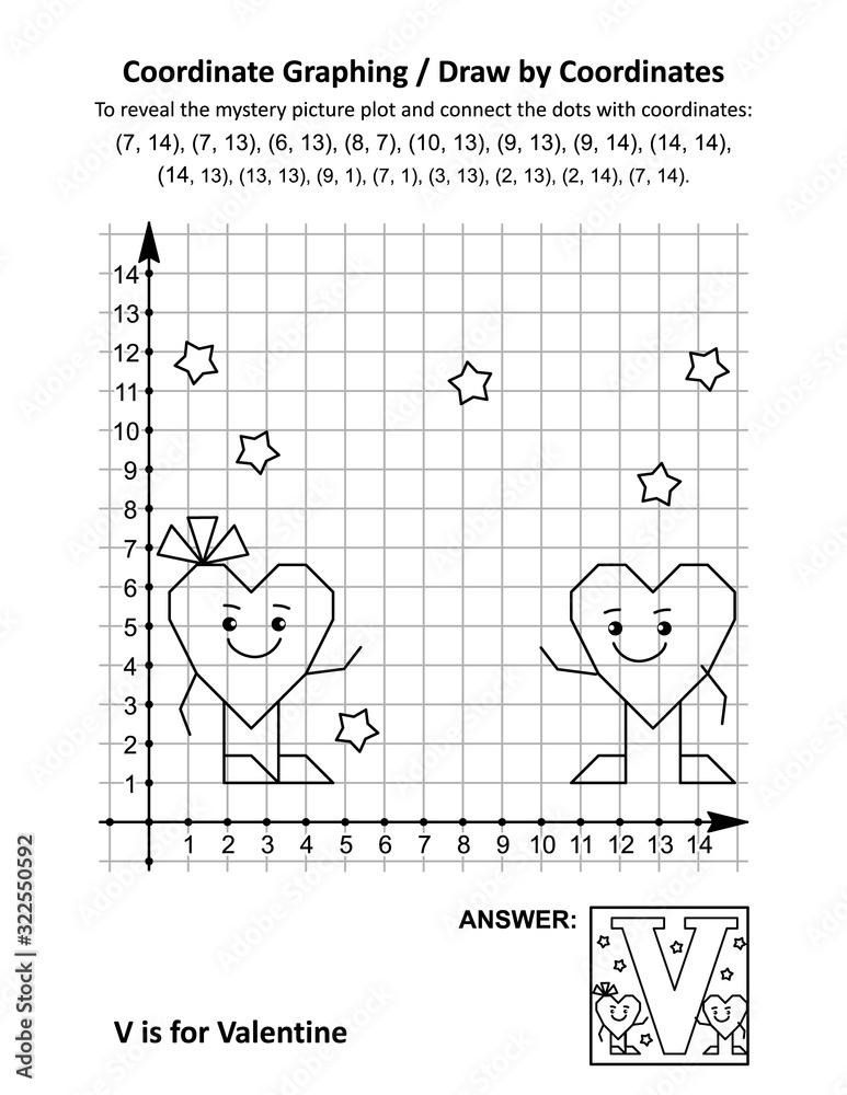 Vetor de Coordinate graphing, or draw by coordinates, math worksheet ...