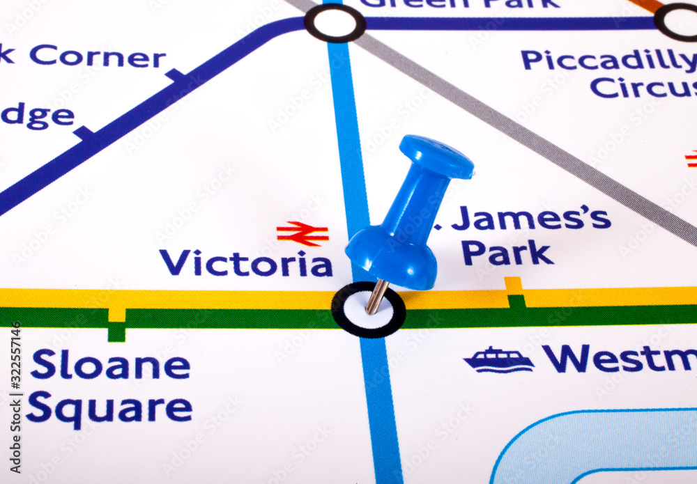 Victoria Station Pinned on a London Underground Map Stock Photo | Adobe ...