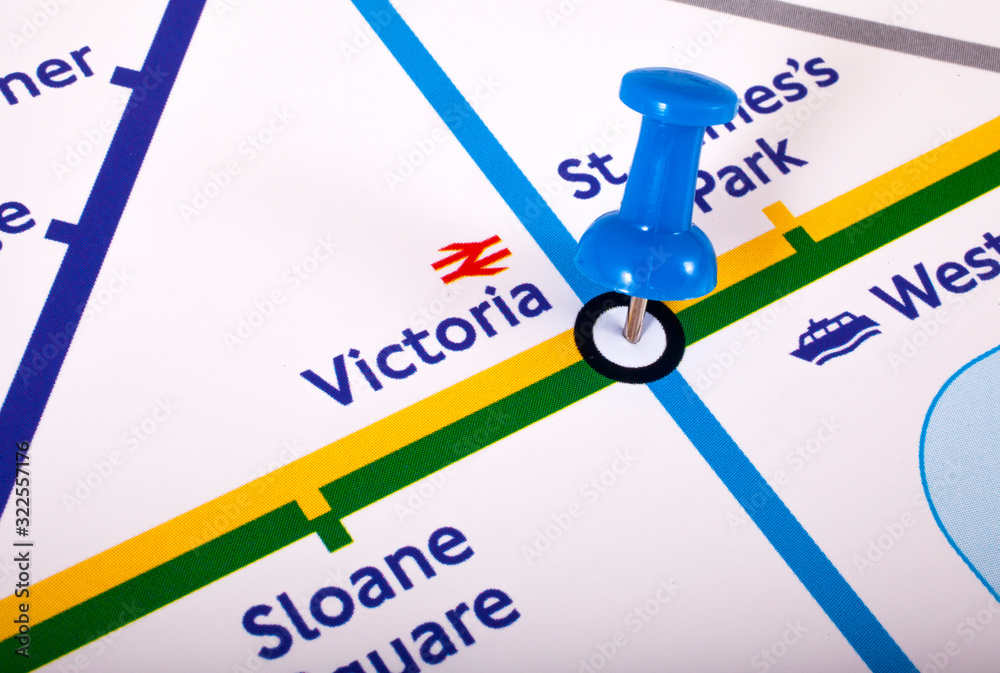 Victoria Station Pinned on a London Underground Map Stock Photo | Adobe ...