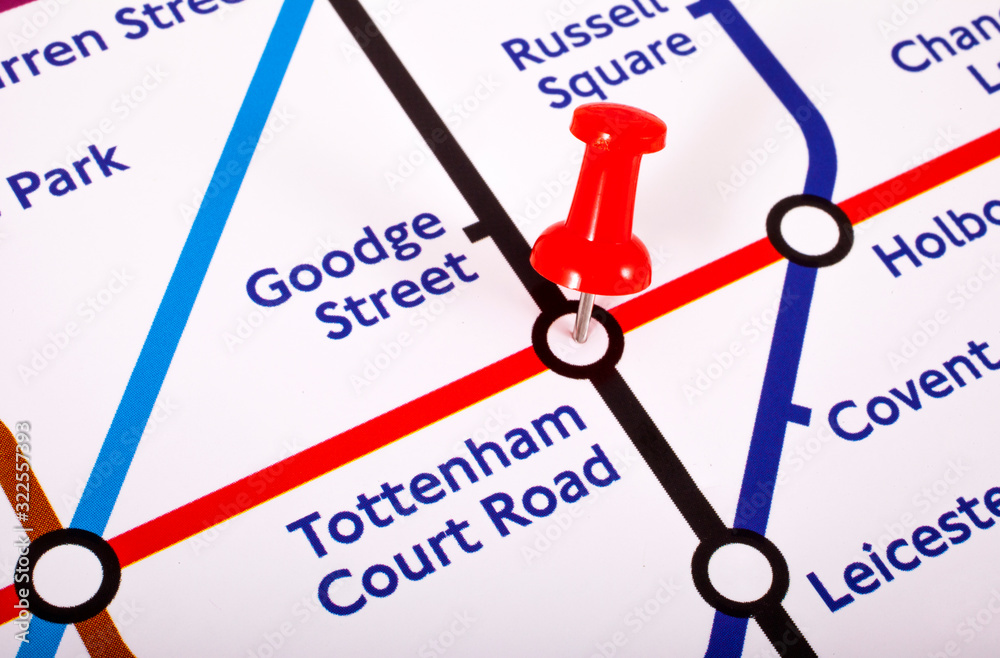 Tottenham Court Road on a London Underground Map Stock Photo | Adobe Stock