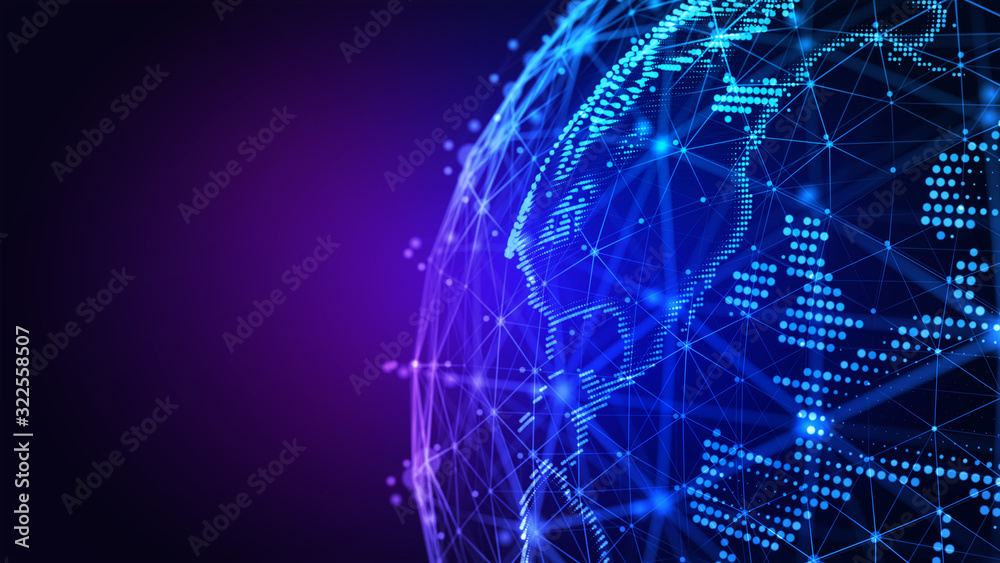 Connection lines Globe. Background with Light Effect. Global ...