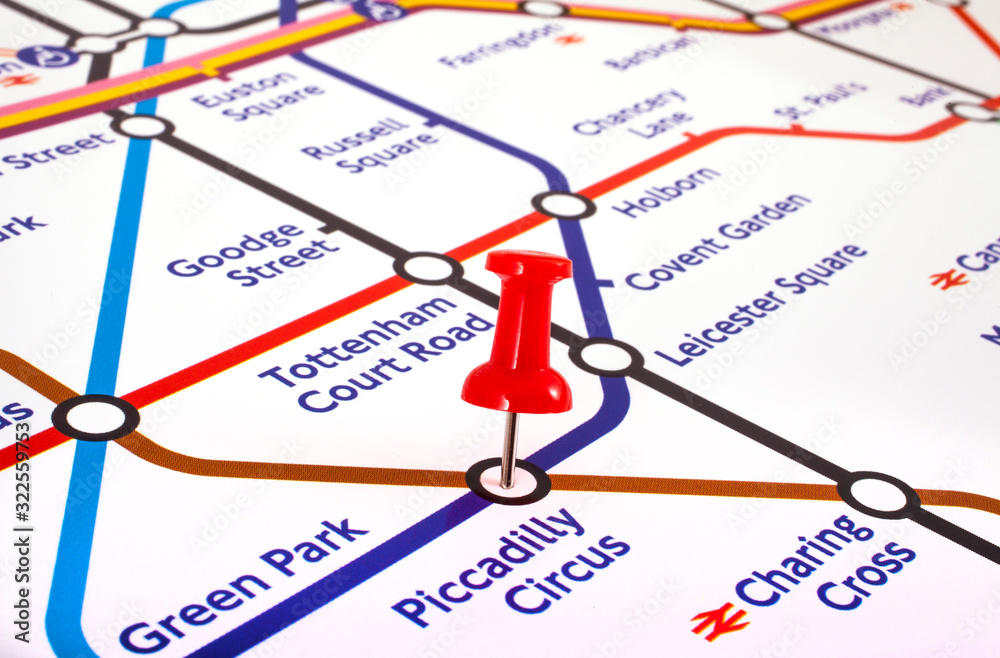 Piccadilly Circus Station on a London Underground Map Stock Photo ...