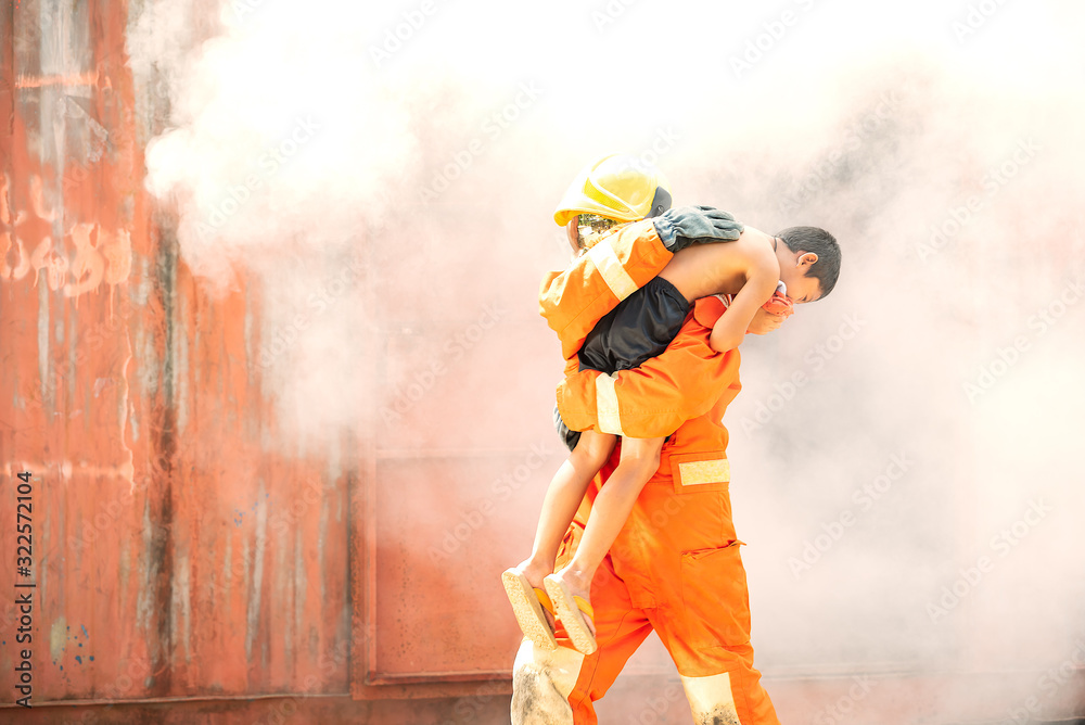Firefighters training activity, Team practice to fight fire in ...