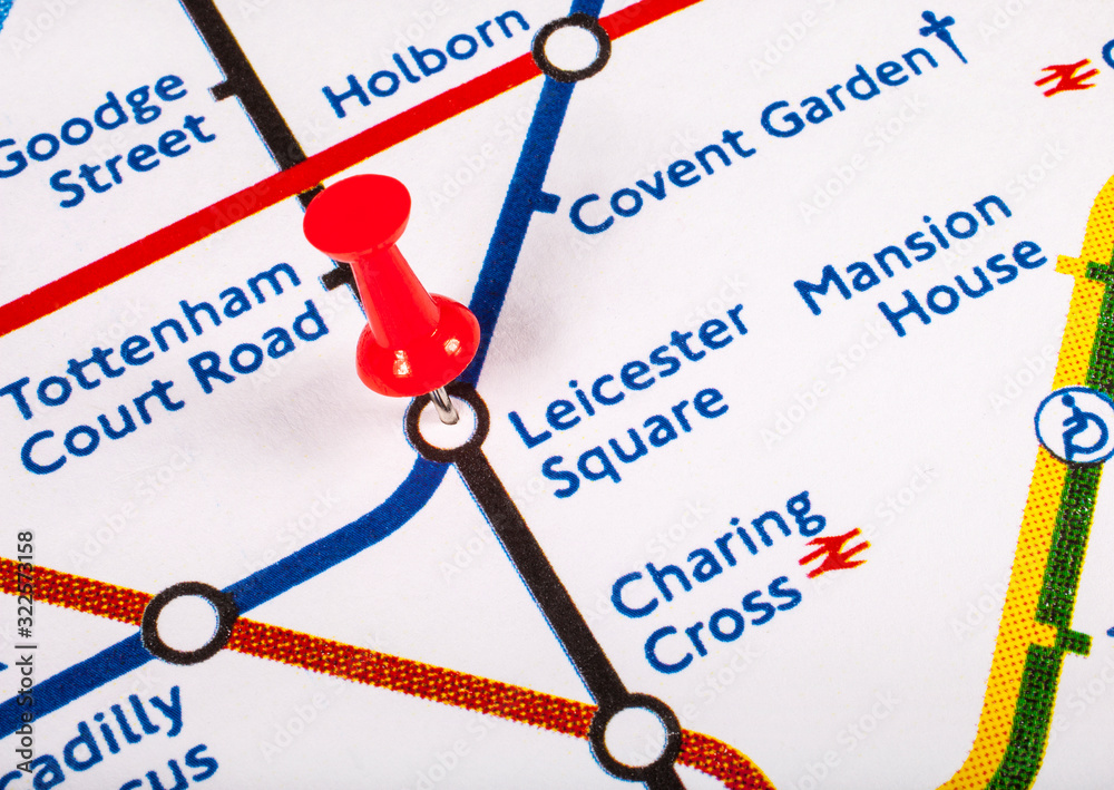 Leicester Square Pinned on a London Underground Map Stock Photo | Adobe ...