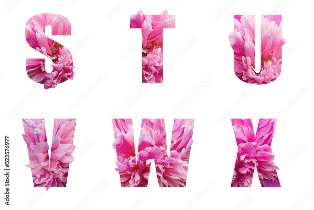 Flower pink letters for registration of the design of the text Stock ...