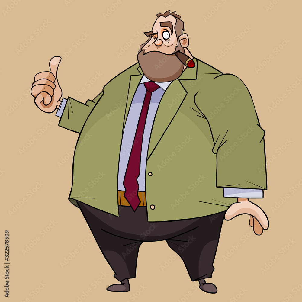 cartoon fat man in a suit and a cigar in his mouth showing thumbs up ...