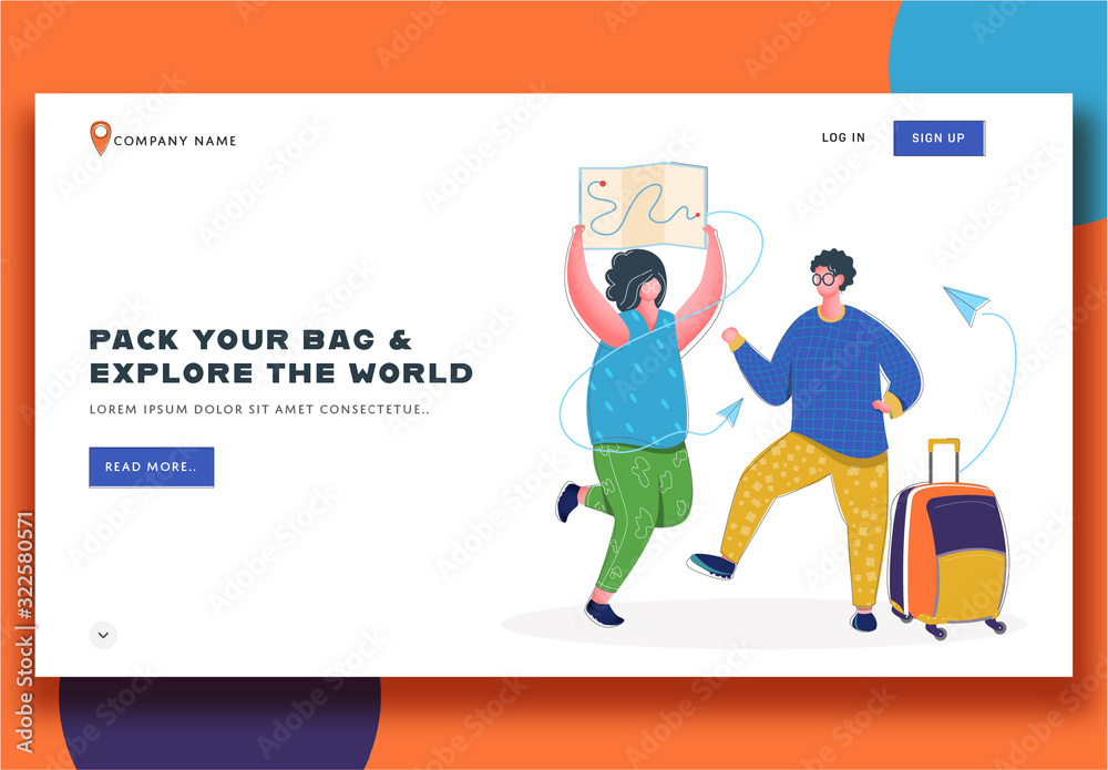 Brightly Colored Website Landing Page Ui Layout with Travelling Theme ...