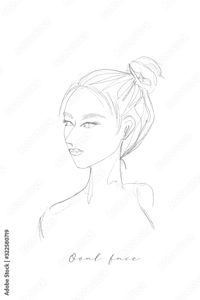 Line drawing sketch of type face of women isolate on white background ...