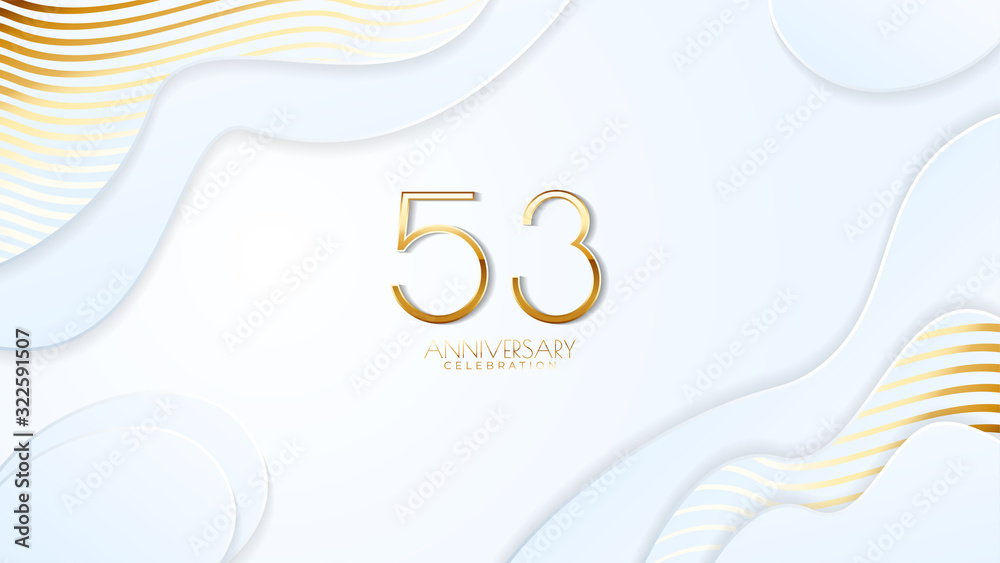 53rd anniversary celebration. Golden number with realistic fluid white ...