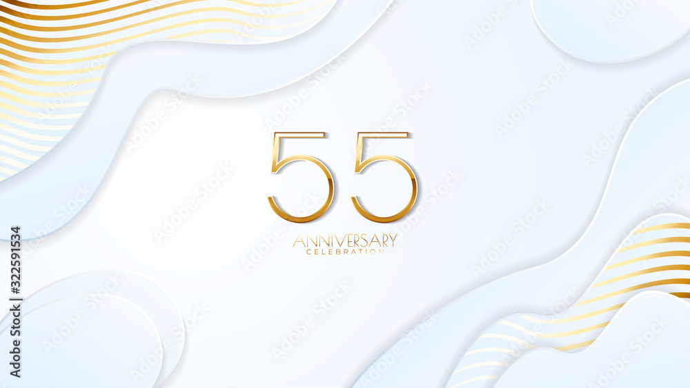 55th anniversary celebration. Golden number with realistic fluid white ...