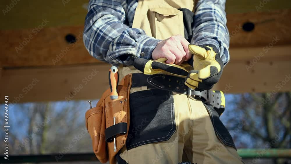 Construction Worker Wearing Hand Protection Gloves. Industrial Safety ...