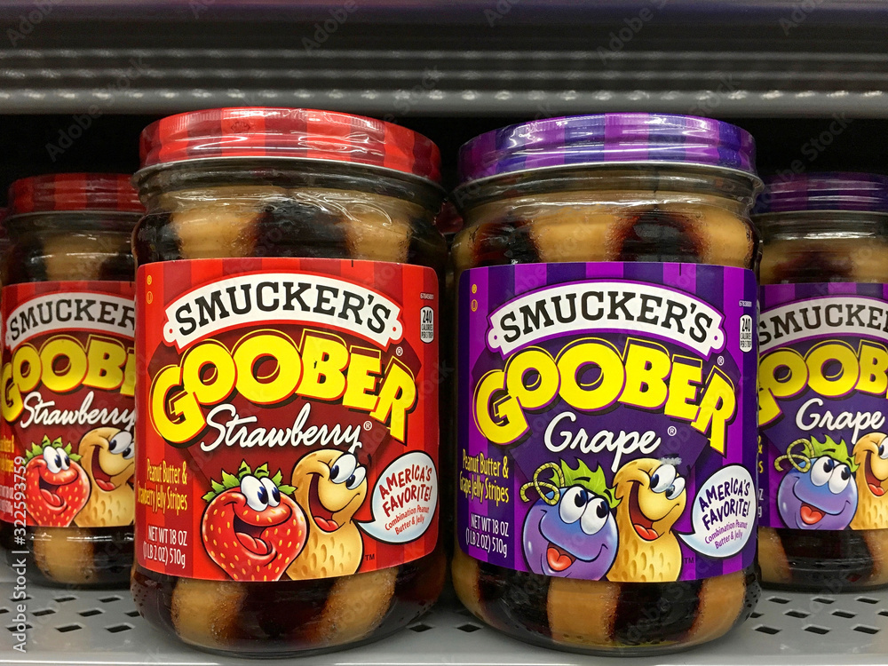San Leandro, CA - August 24, 2017: Grocery store shelf with jars of ...