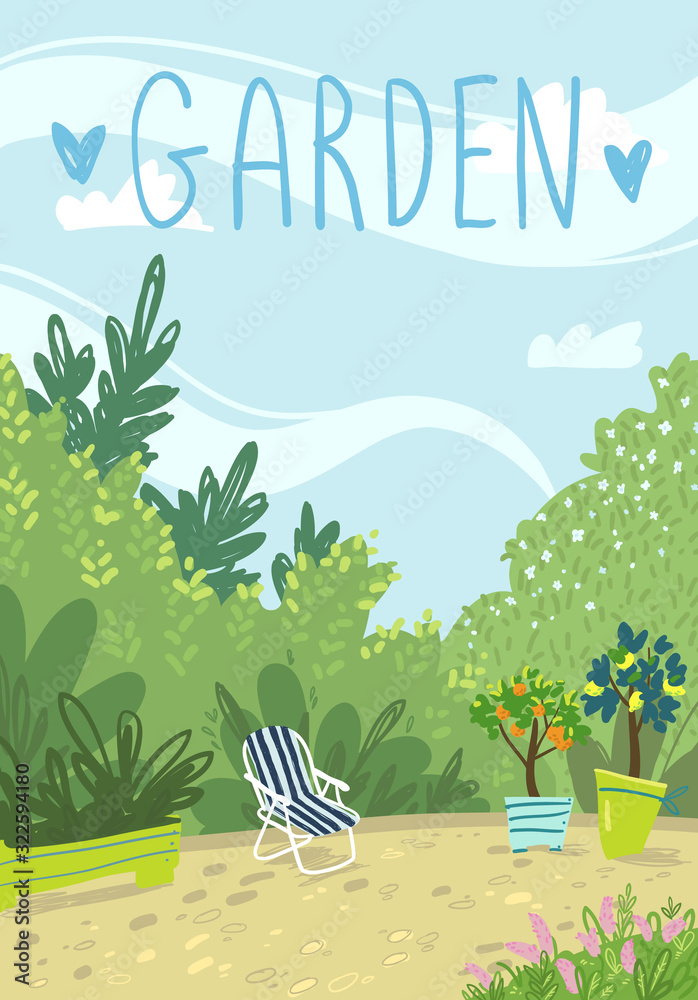 Cosy summer garden vector illustration Stock Vector | Adobe Stock