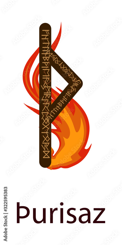 Runa Thurisaz. Vertical projection. Scandinavian. Runes Element of Fire ...