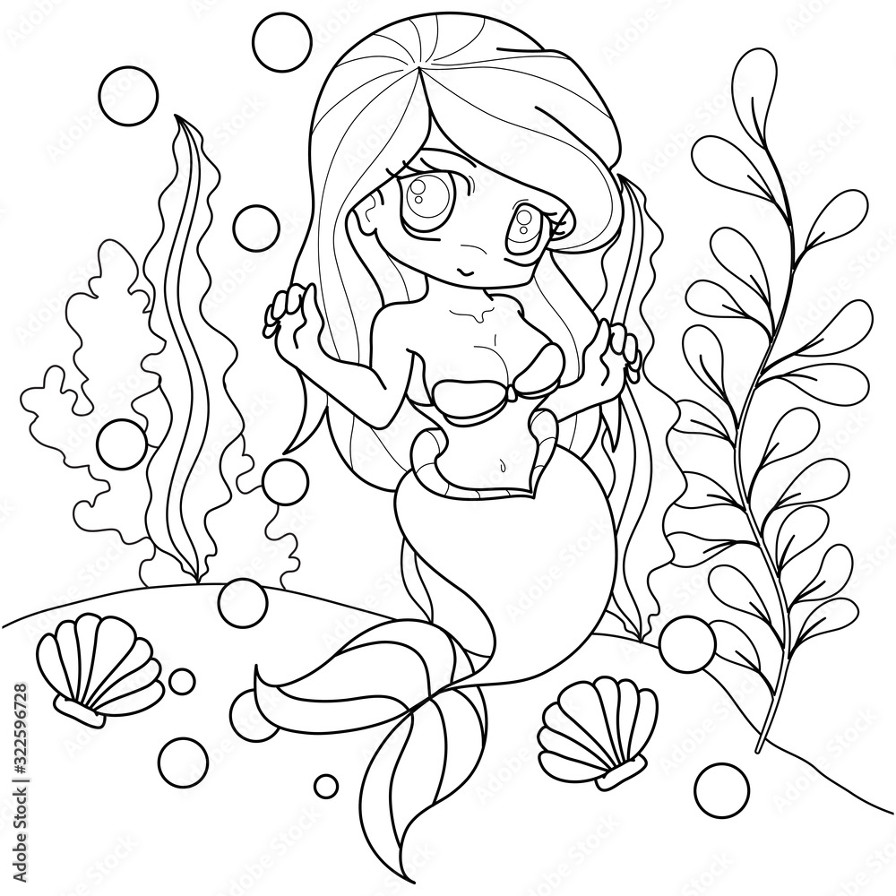 Gorgeous princess mermaid. Cute cartoon character, kawaii anime chibi ...
