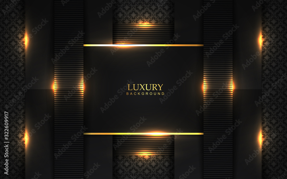 Luxury black paper shapes background a combination with golden light ...