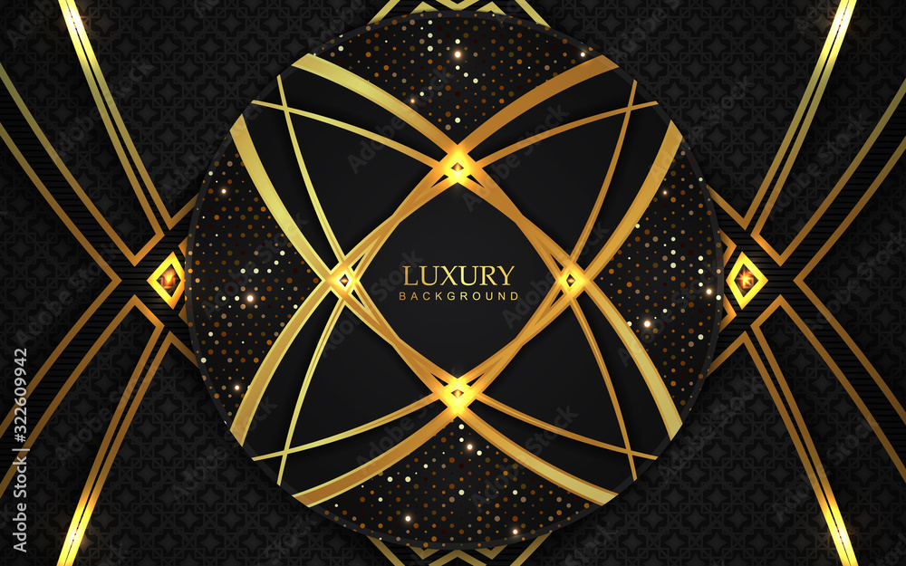 Luxury black paper shapes background a combination with golden light ...