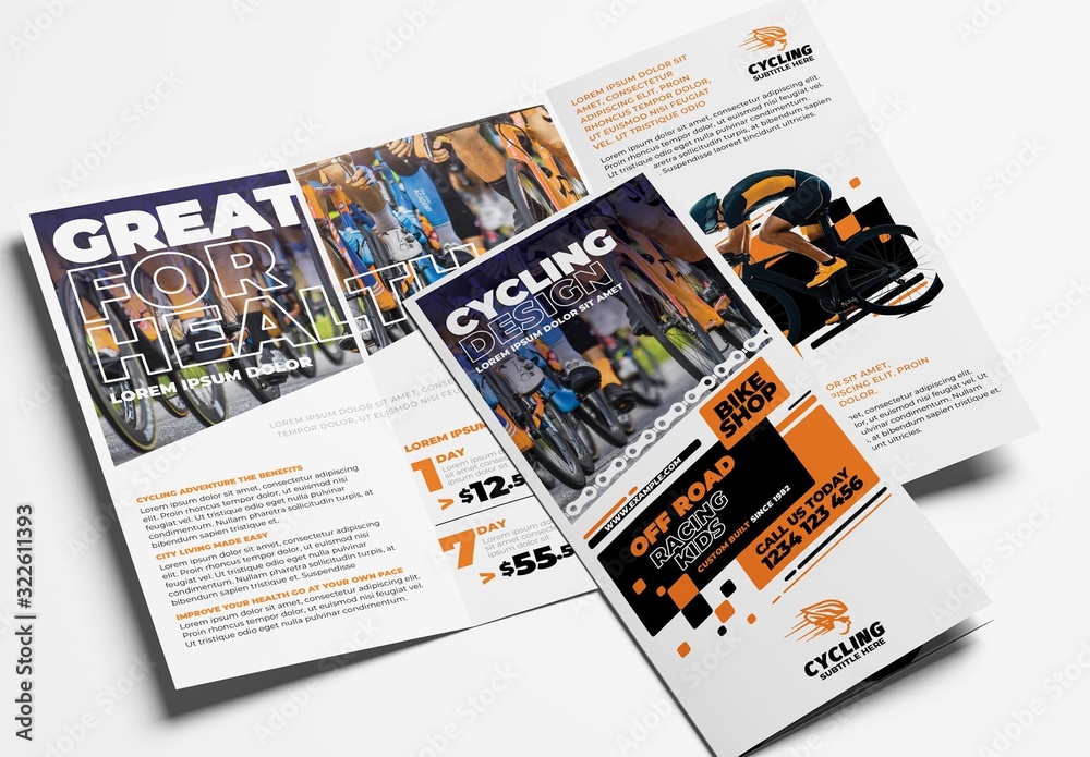 Cycling Shop Trifold Brochure Layout Stock Template | Adobe Stock