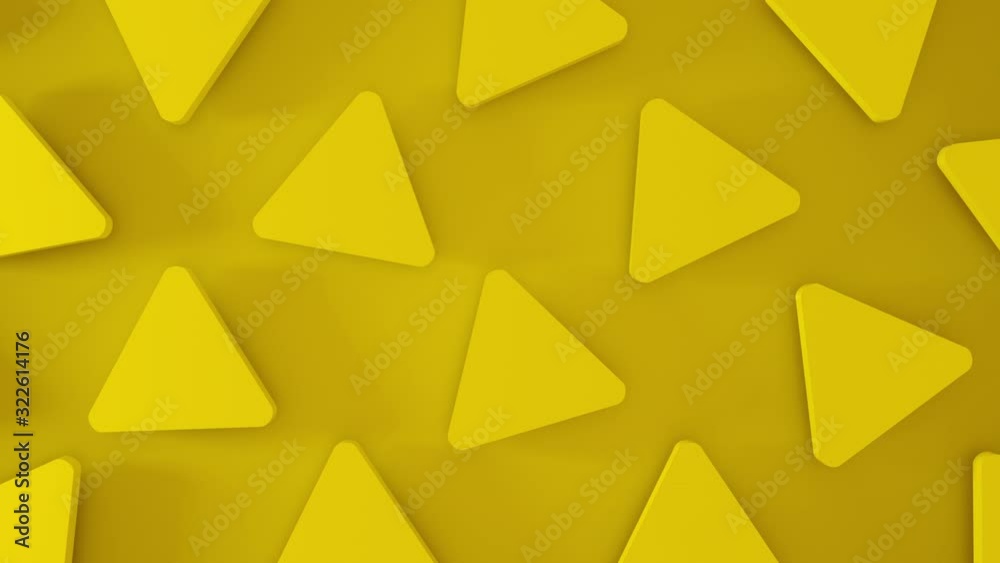 Abstract 3D yellow triangle rotating around. Animation shapes ...