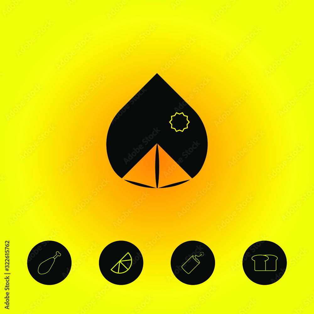 egyptian pyramid and four bonus icons on a yellow background, vector ...