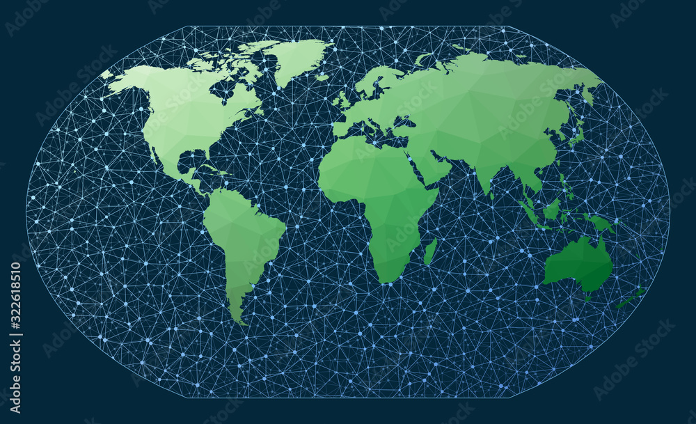 Internet and global connections map. Kavrayskiy 7 projection. Green low ...