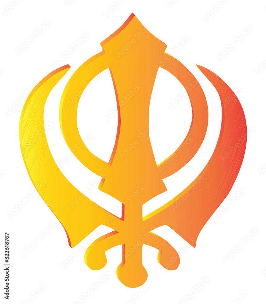 The main symbol of Sikhism – sign Khanda (orange), white background ...
