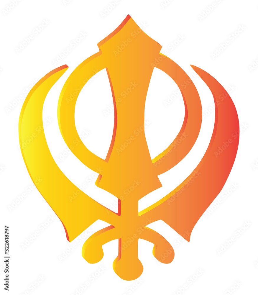 The main symbol of Sikhism – sign Khanda (orange), white background ...