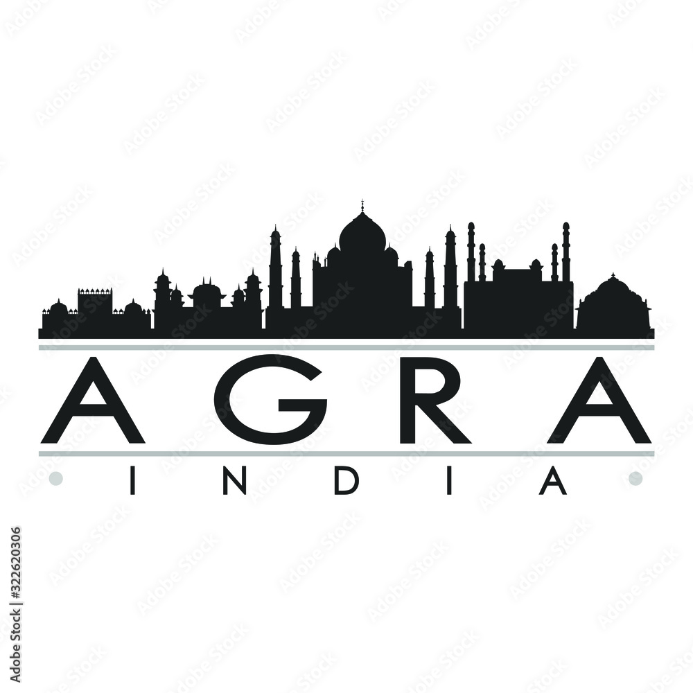 Agra India Skyline. Taj Mahal Silhouette Design City Vector Art Famous ...