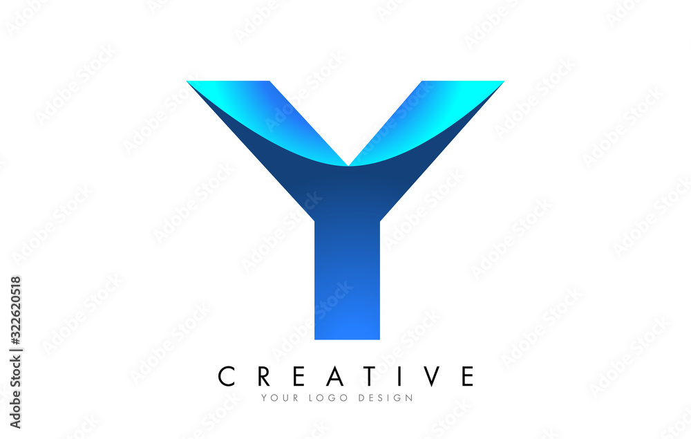 Y Letter Logo Design with 3D and Ribbon Effect and Blue Gradient. Stock ...