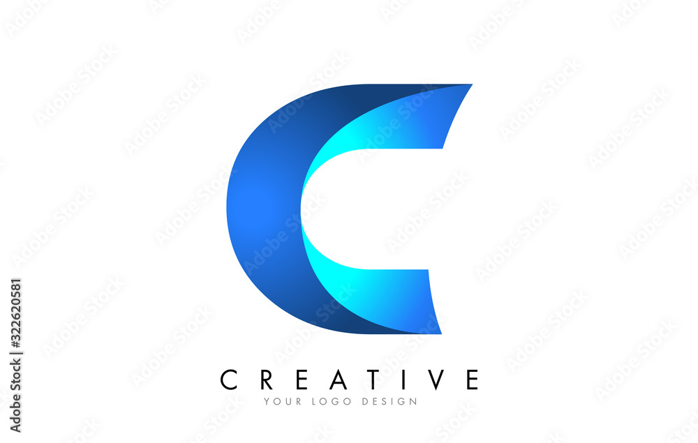 C Letter Logo Design with 3D and Ribbon Effect and Blue Gradient. Stock ...