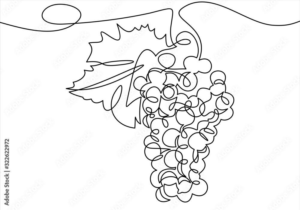 Grapes in continuous line art drawing style. Vector illustration Stock ...