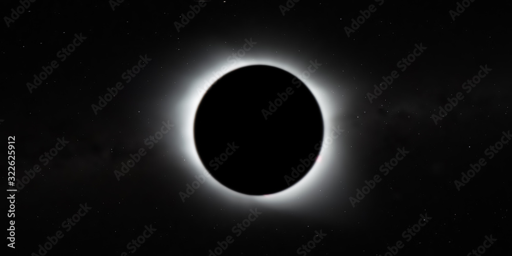 the total solar eclipse, view from outer space with stars of galaxy ...