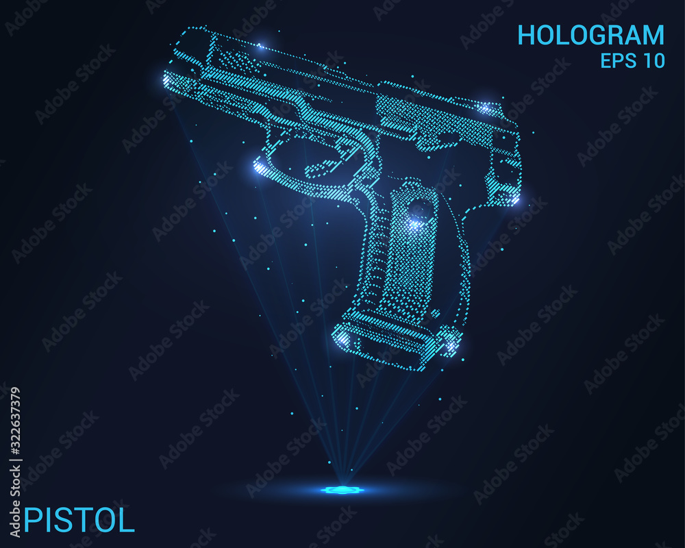 Hologram pistol. Holographic projection of weapons. Flickering energy ...